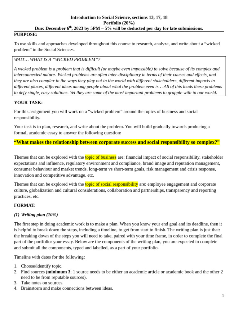 Portfolio ITSS Intructions | PDF | Essays | Apa Style