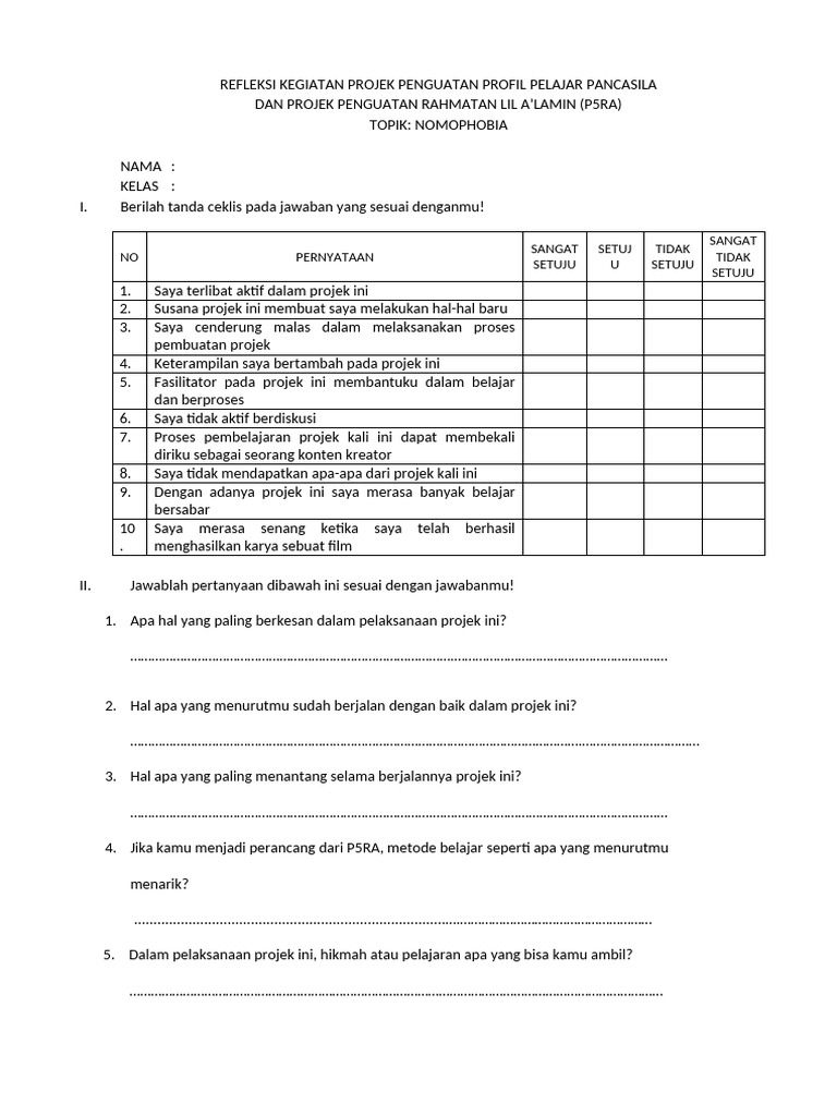 Refleksi Kegiatan Projek Penguatan Profil Pelajar Pancasila | PDF