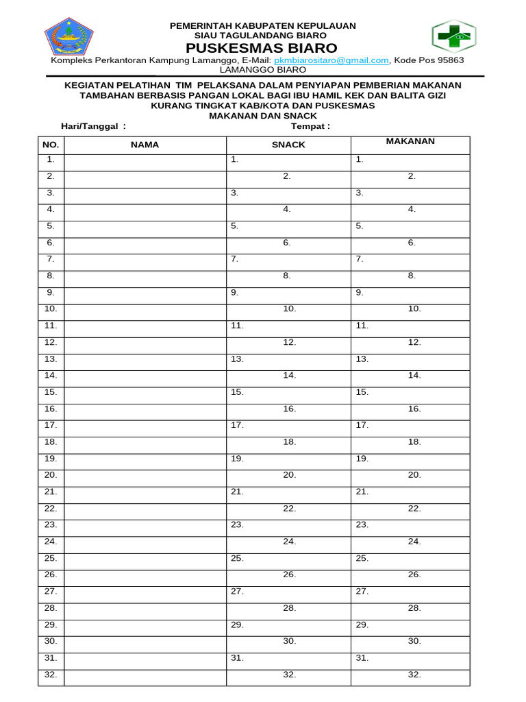 Absen Makan Dan Sncak | PDF
