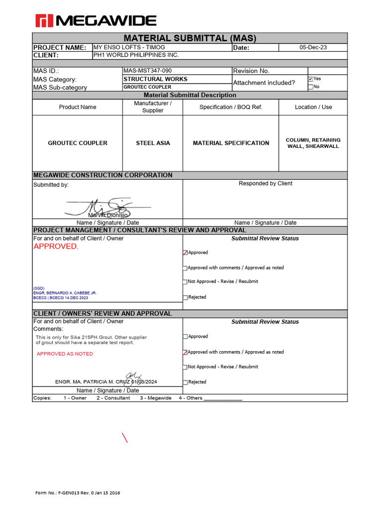 Groutec Coupler Material Submittal Report | PDF | Materials | Building ...