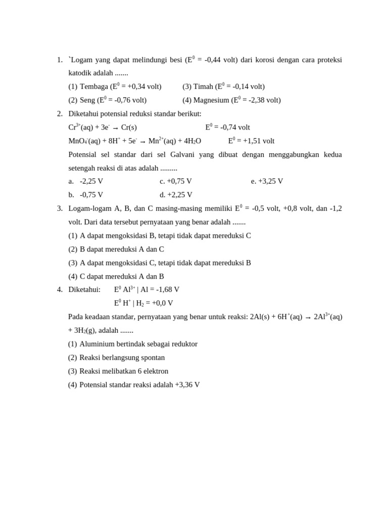 Latihan Soal UH Sel Volta | PDF