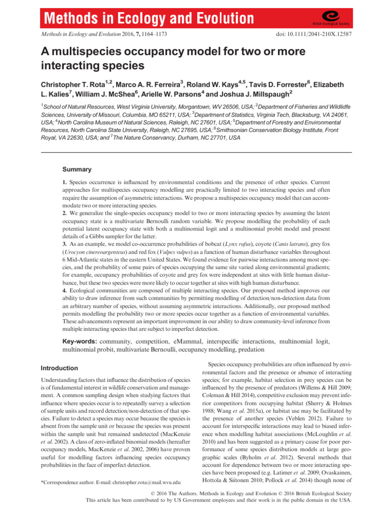 Rota Et Al-2016-Methods in Ecology and Evolution | PDF | Dependent And ...