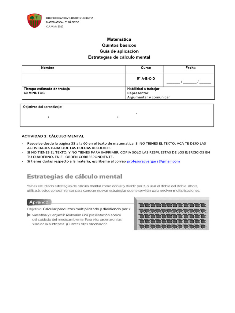 M5 Semana 6 Actividad 1. Actividad Aplicación Estrategias de Cálculo Mental | PDF