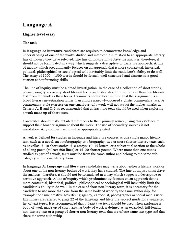 Examiner Instructions Language A HL Essay | PDF | Essays | Human Communication