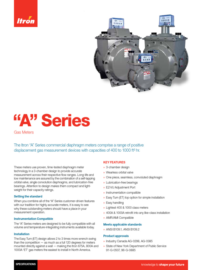 Itron A Series Gas Meters Overview | PDF | Valve | Litre
