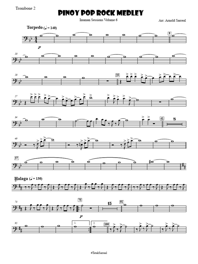 Pinoy Pop Rock Medley for Trombone 2 | PDF | Musical Forms | Elements ...