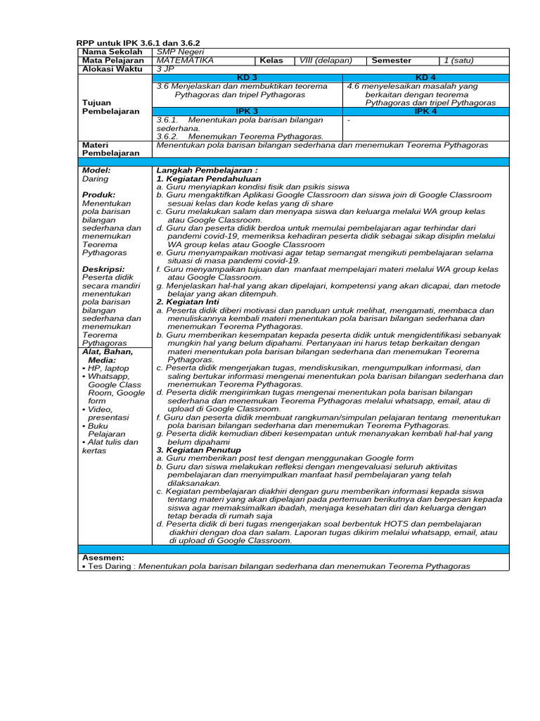 RPP MTK 8 Bab 6 SMT 1 1hal Daring | PDF