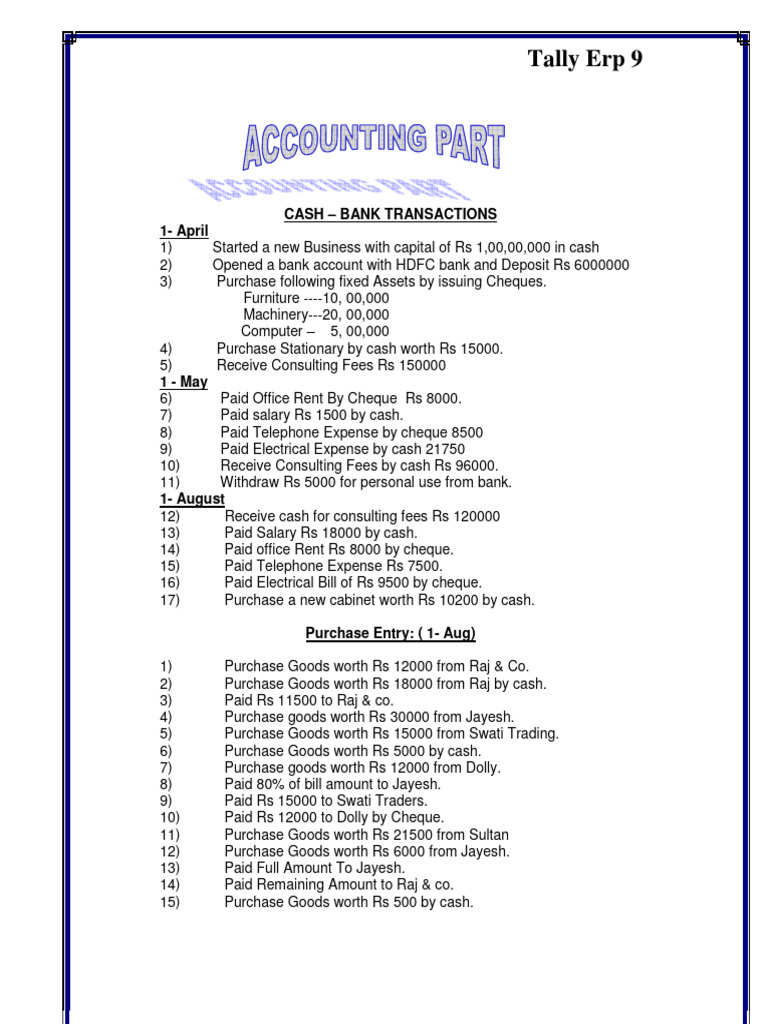Tally ERP 9: Cash and Sales Transactions | PDF | Banks | Cheque