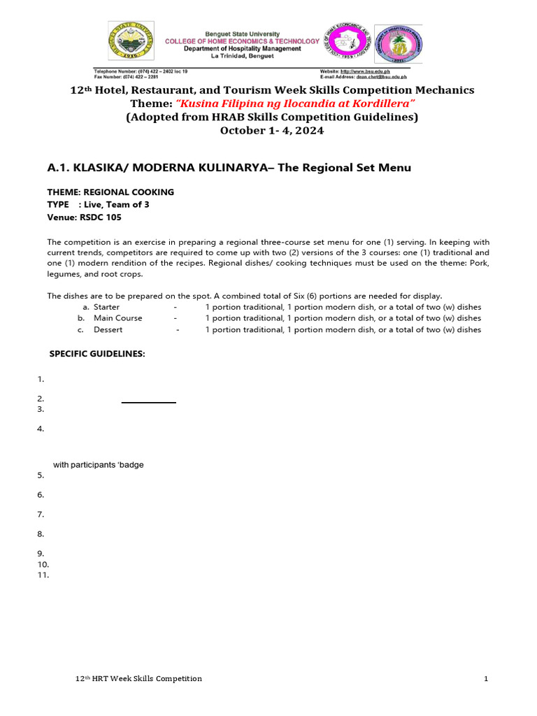 12th HRT Week Competition Mechanics 1 | PDF | Menu | Recipe