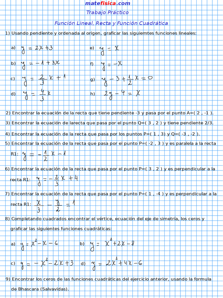 Trabajo Práctico Función Linea, Recta y Función Cuadrática | PDF