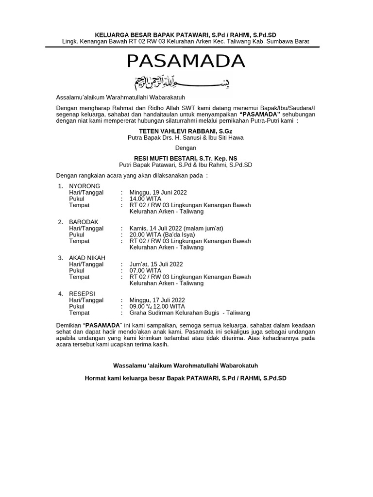 Undangan Pasamada | PDF