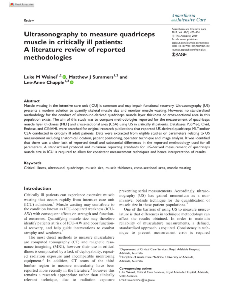 Weinel Et Al 2019 Ultrasonography To Measure Quadriceps Muscle in ...