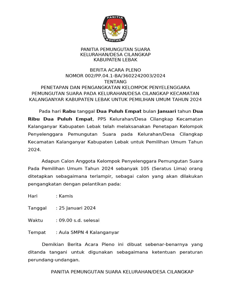 Format Ba PPS Pengangkatan KPPS Edit | PDF