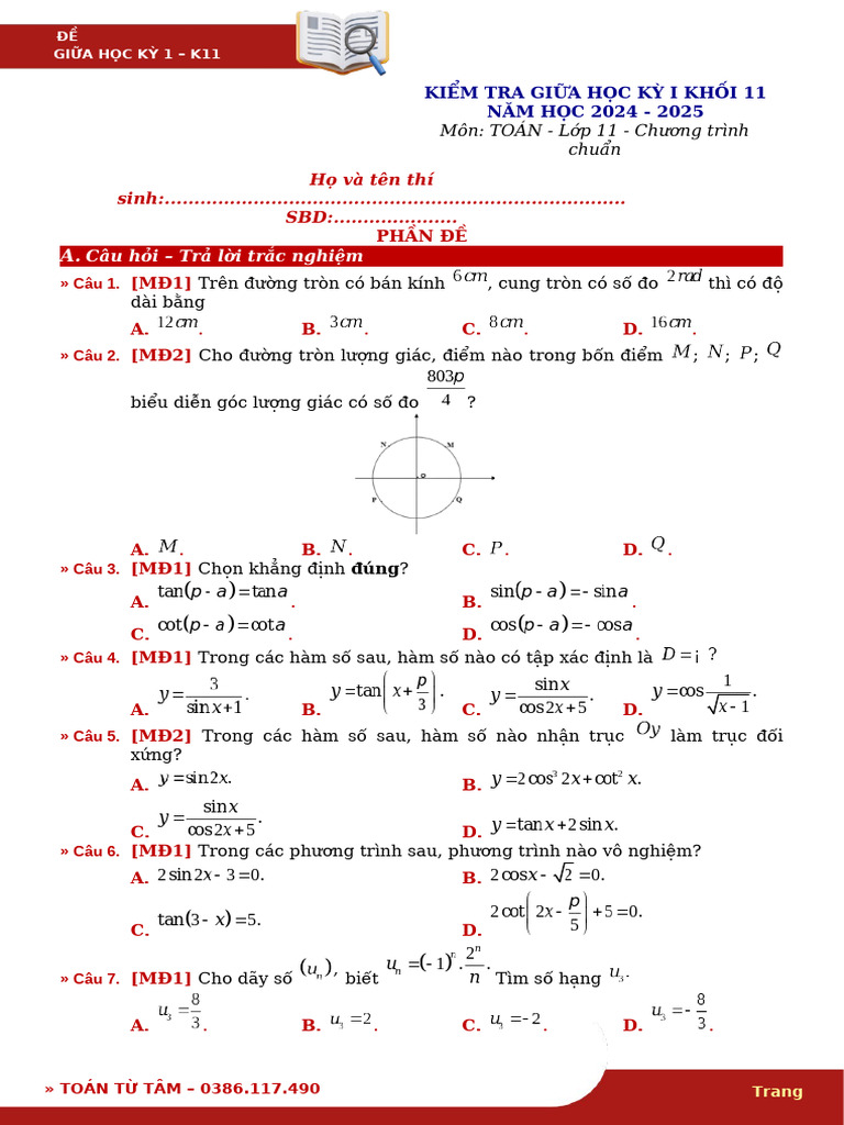 11-ĐỀ 2-GK1 | PDF