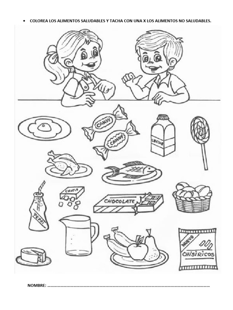 Colorea y Tacha Alimentos Saludables | PDF