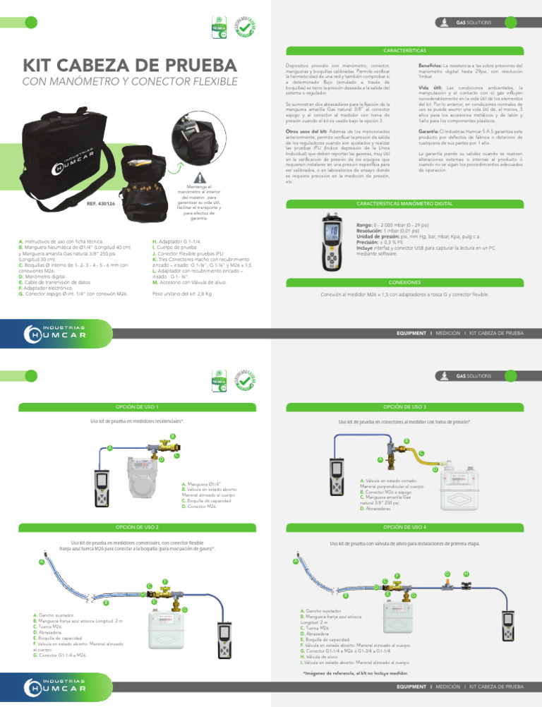 Kit Cabeza de Prueba para Mediciones de Presion Humcar | PDF | Conector eléctrico | Presión