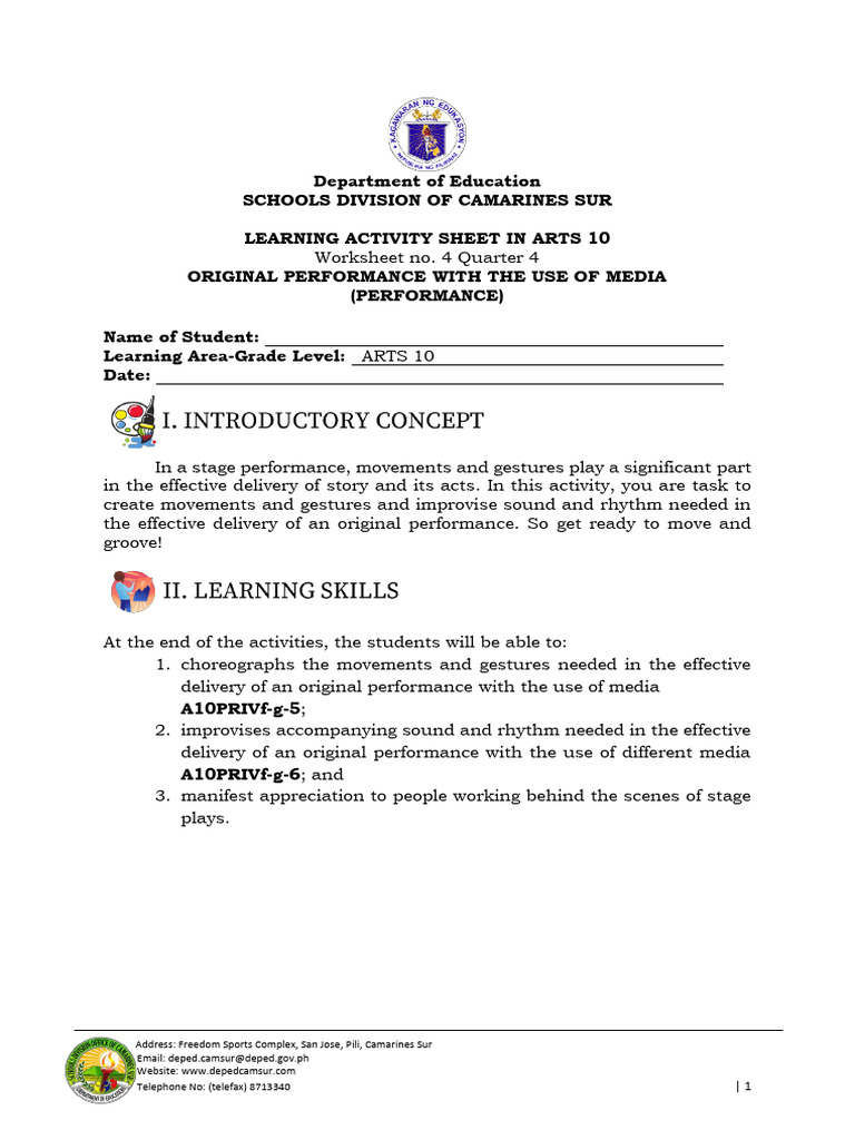 LAS4 W78 ARTS 10 Performance | PDF | Language Arts & Discipline