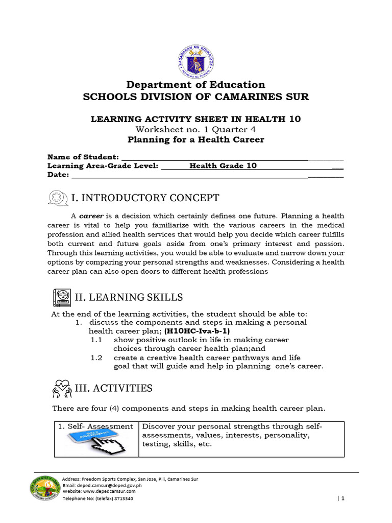 Health Career Planning Guide for Students | PDF | Cognition | Health Care