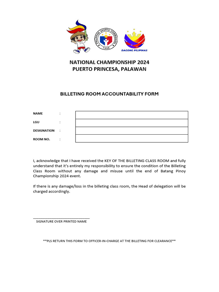 Billeting Room Accountability Form 2024 | PDF