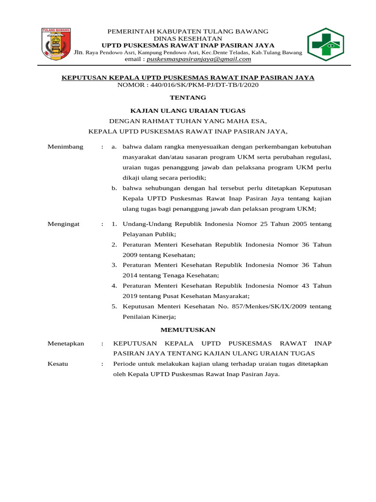 SK Kajian Ulang Uraian Tugas | PDF