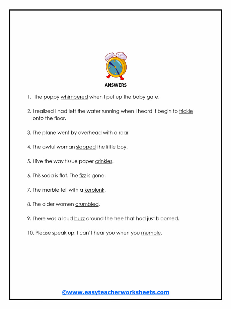 Assignment#2 - Onomatopoeia (Answer Key) | PDF