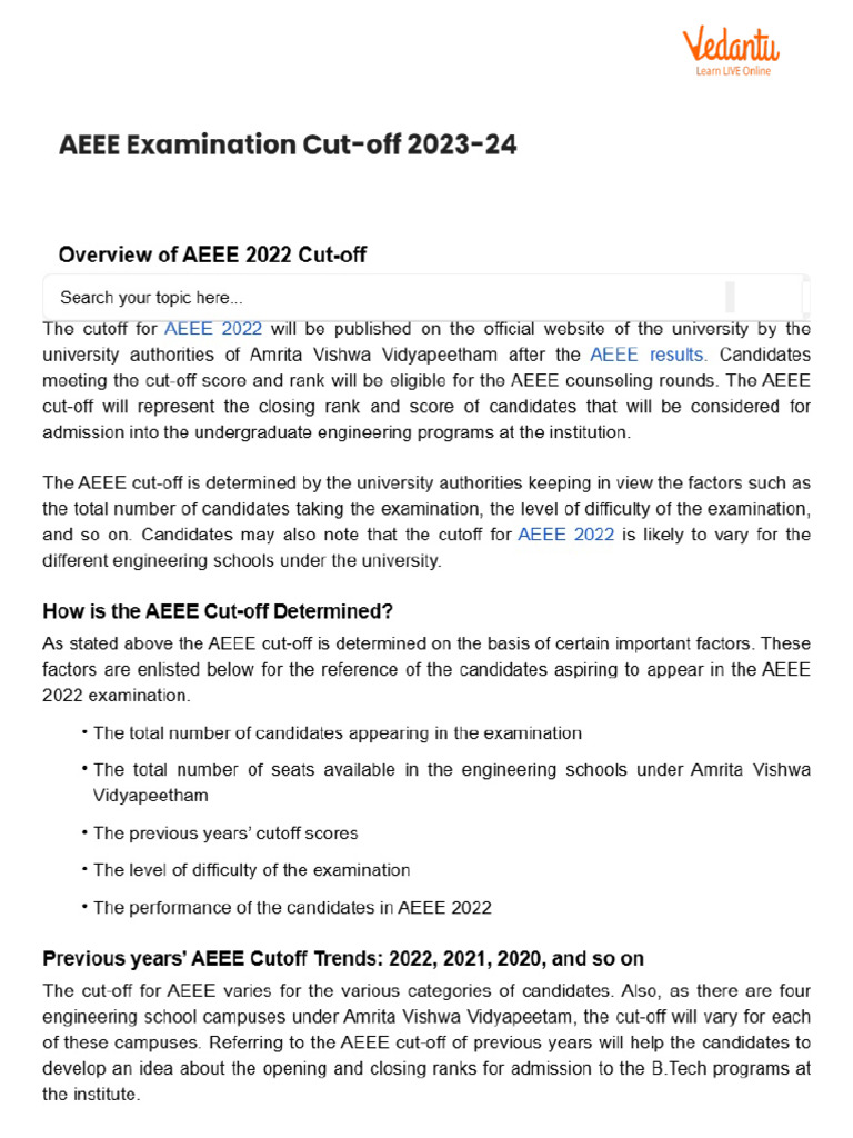 AEEE Examination Cut-Off 2023-24 | PDF