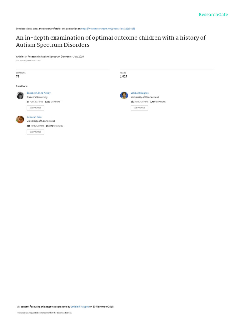 An In-Depth Examination of Optimal Outcome Childre | PDF | Autism ...