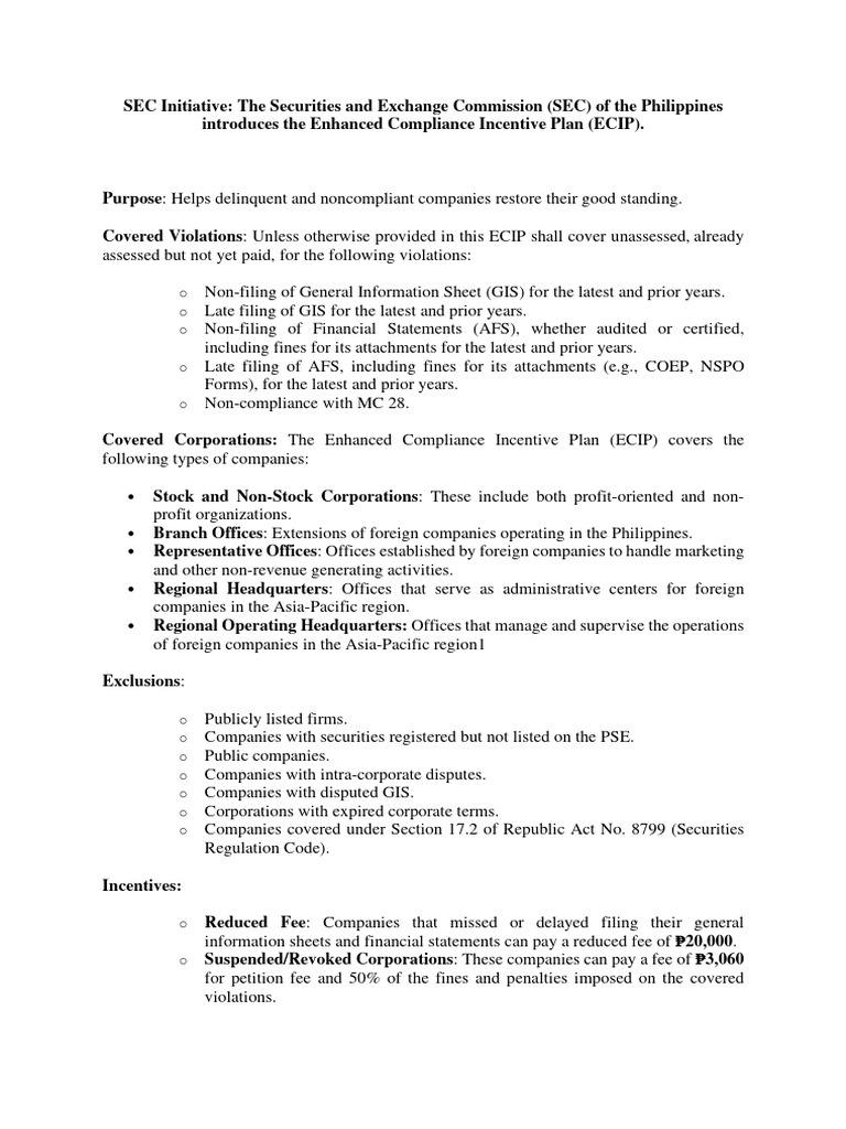 Summary - SEC Memorandum Circular No. - Series of 2024 | PDF | Private ...