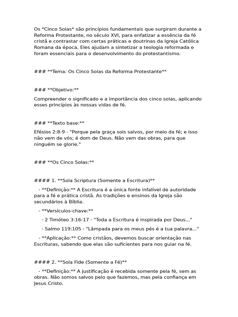 Os Cinco Solas da Reforma Protestante | PDF | Fé | Protestantismo