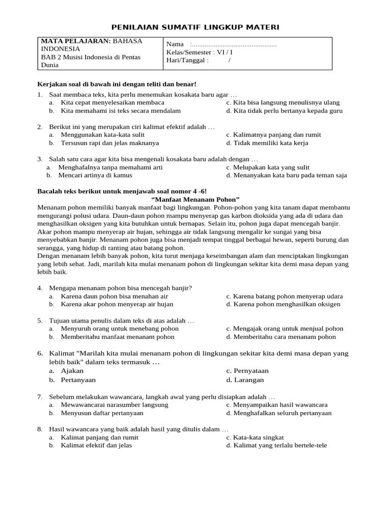 Sumatif Lingkup Materi Bi Bab 2 | PDF