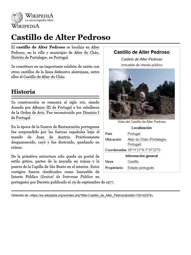Castillo de Alter Pedroso | PDF