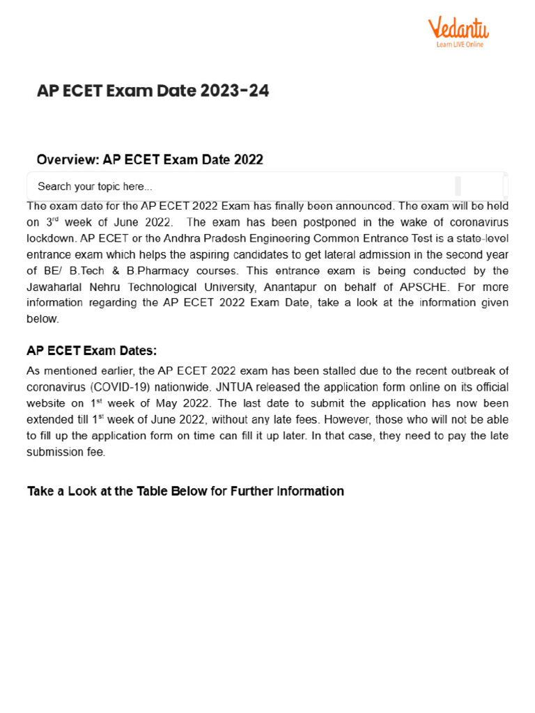 AP ECET Exam Date 2023-24 | PDF