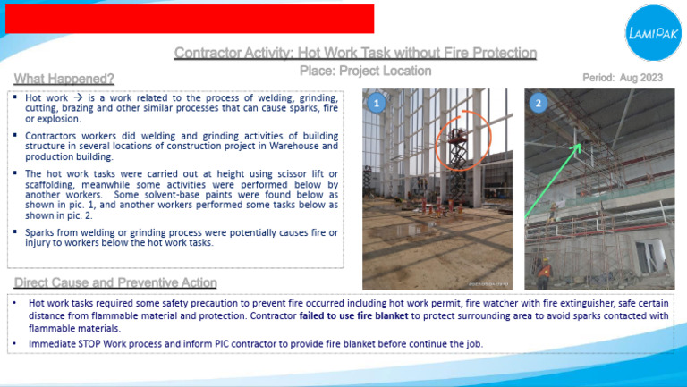 EHS Lesson Learned - Hot Work - Aug 23 | PDF