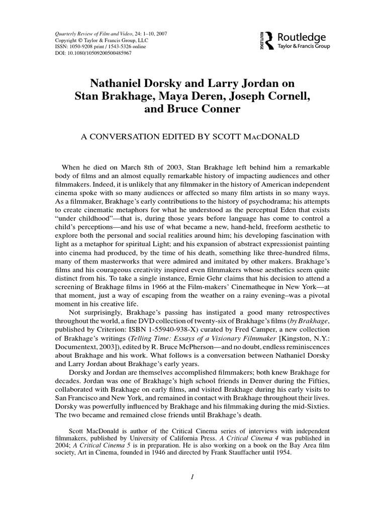 Stan Brakhage, Maya Deren, Joseph Cornell | PDF