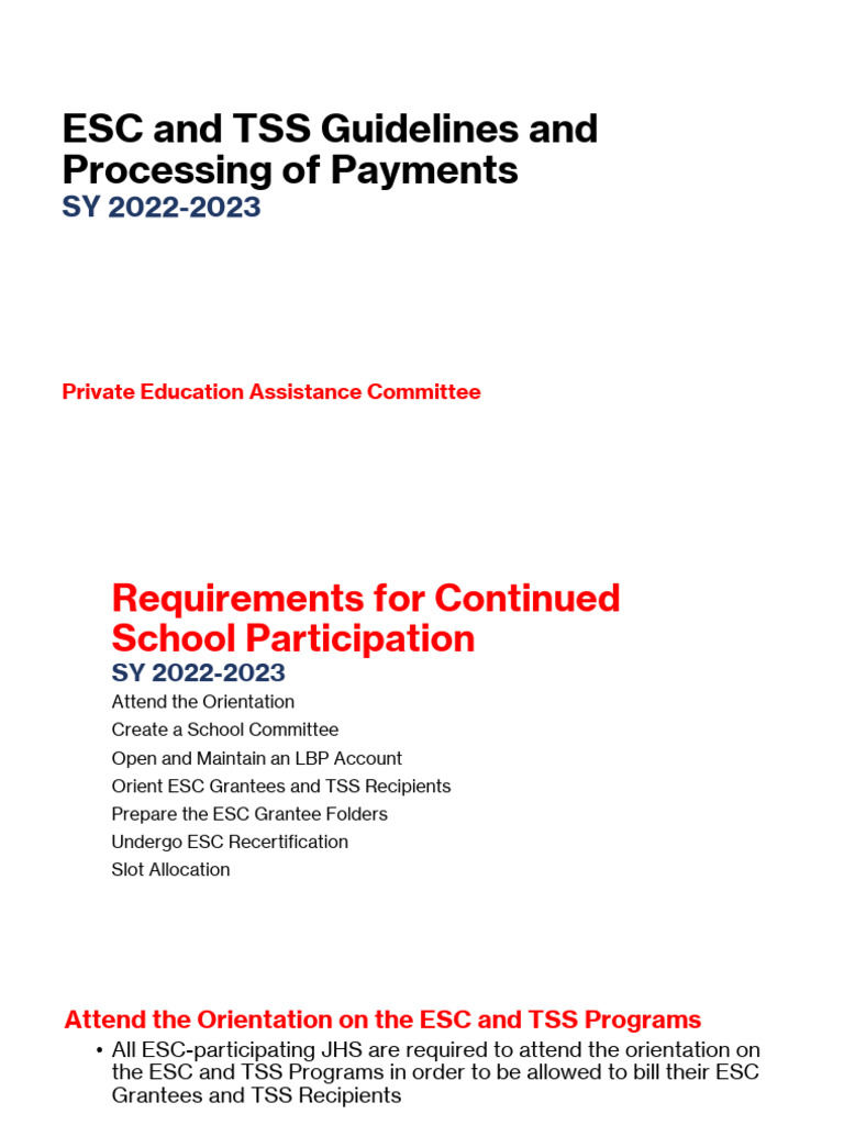 2022 ESC and TSS Guidelines and Processing of Payments | PDF | Middle Schools