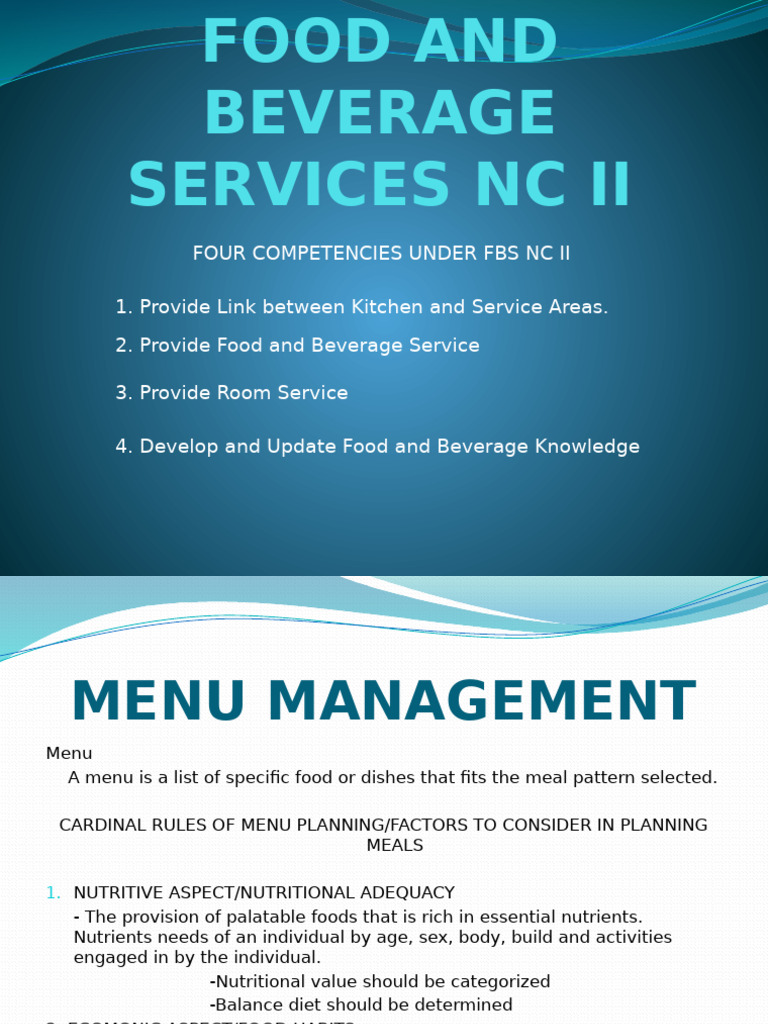 Food and Beverage Service Guide | PDF | Tableware | Menu