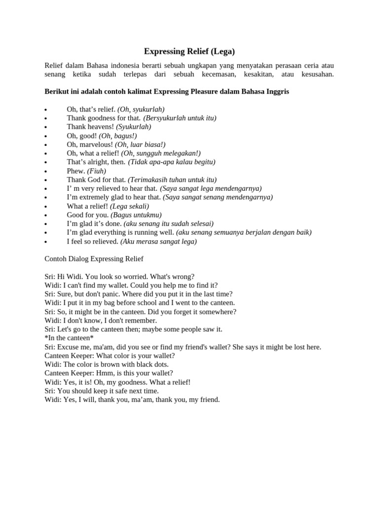 Expressing Relief Kelas XI | PDF | Language Arts & Discipline | Self ...