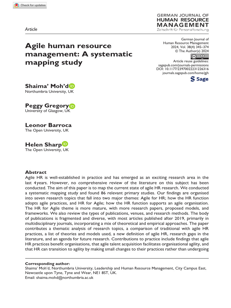 Moh D Et Al 2024 Agile Human Resource Management A Systematic Mapping Study | PDF | Human ...
