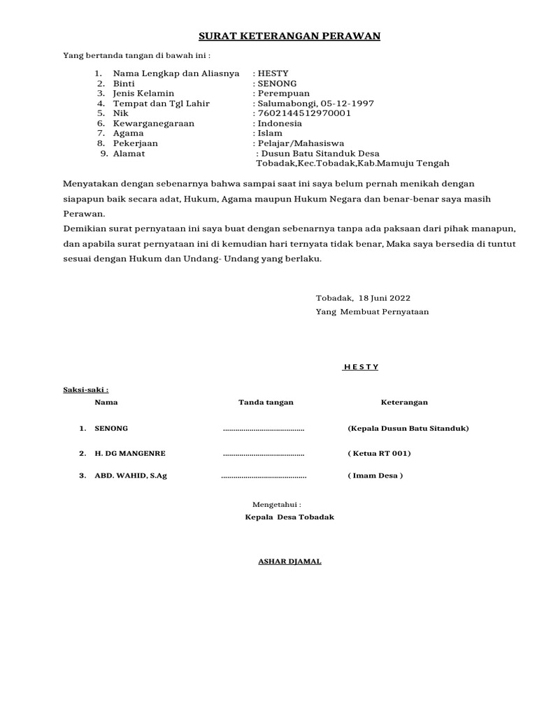 SURAT KETERANGAN PERAWAN | PDF SURAT KETERANGAN PERAWAN | PDF
