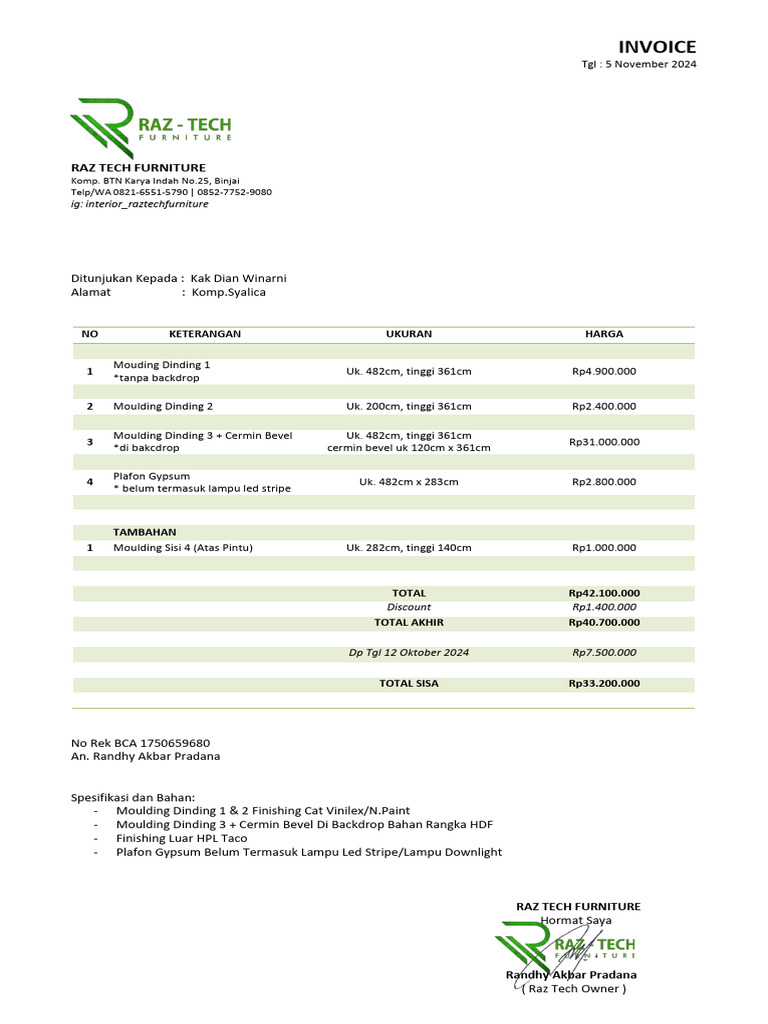 Invoice Moulding untuk Kak Dian Winarni | PDF