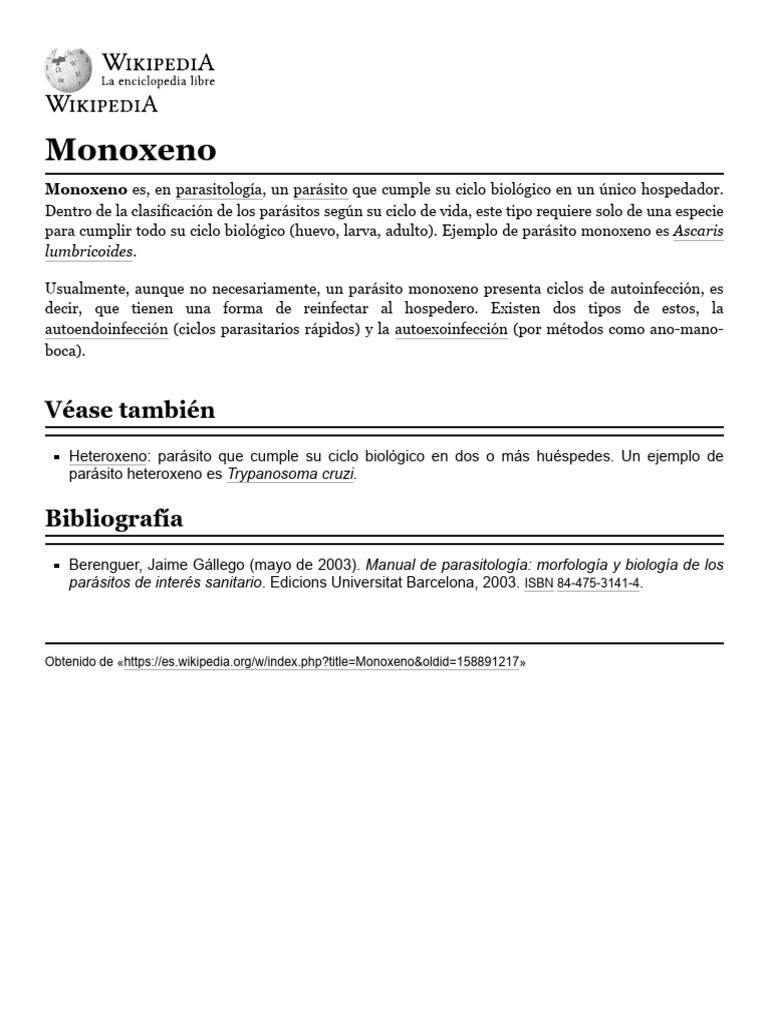 Parásitos Monoxenos en Parasitología | PDF | Ciencia y matemáticas