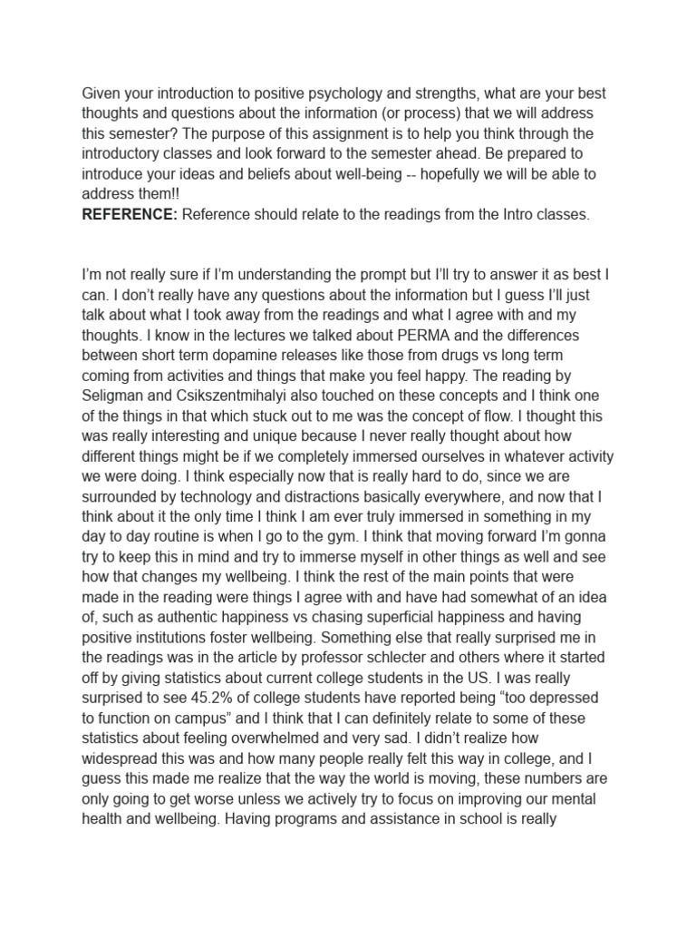 Week 1 Reflection | PDF | Well Being | Thought