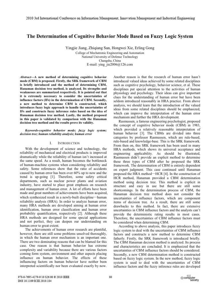 The Determination of Cognitive Behavior Mode Based On Fuzzy Logic System | PDF | Fuzzy Logic | Logic