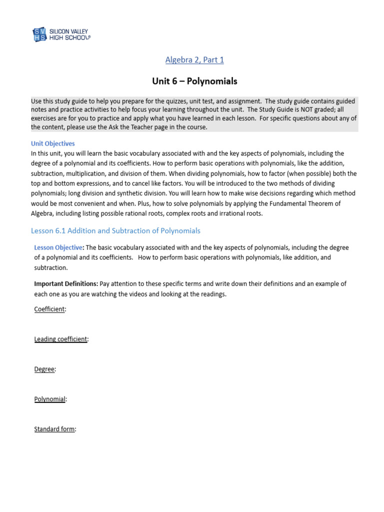 Operations with Polynomials Guide | PDF | Factorization | Polynomial