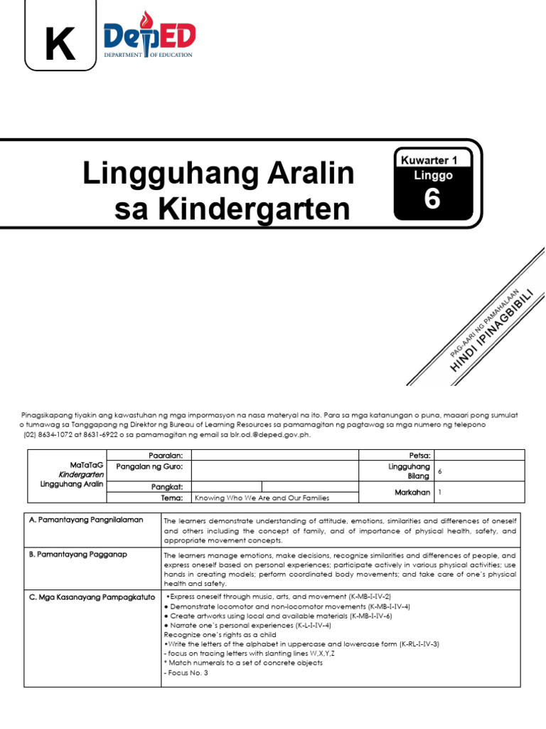 LE - Kinder - Q1 - Week 6 - EDITED | PDF