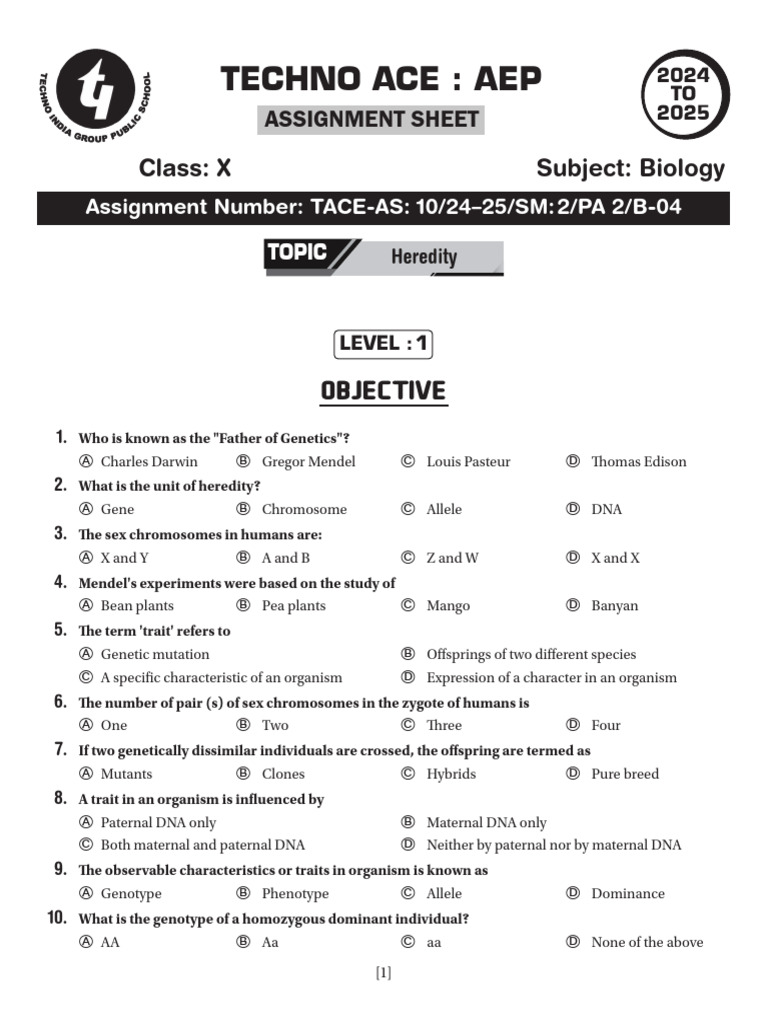 Chapter 04 (Asignment) Heredity L-1 | PDF | Dominance (Genetics) | Genotype