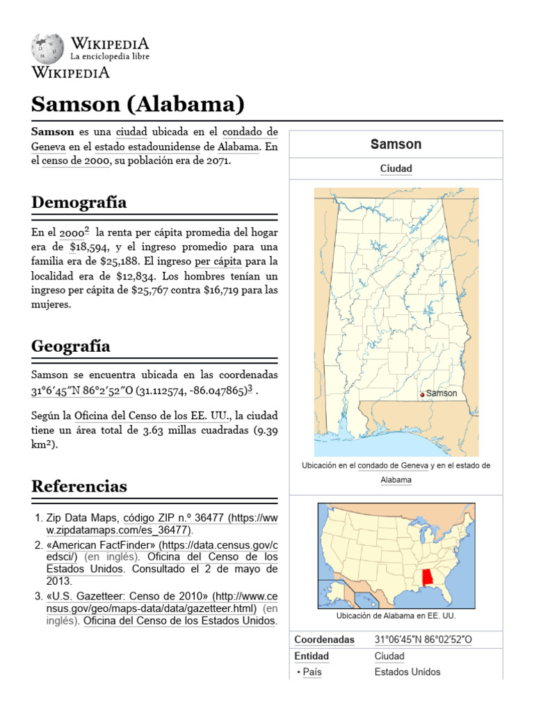 Samson (Alabama) | PDF | Conjuntos de datos estadísticos