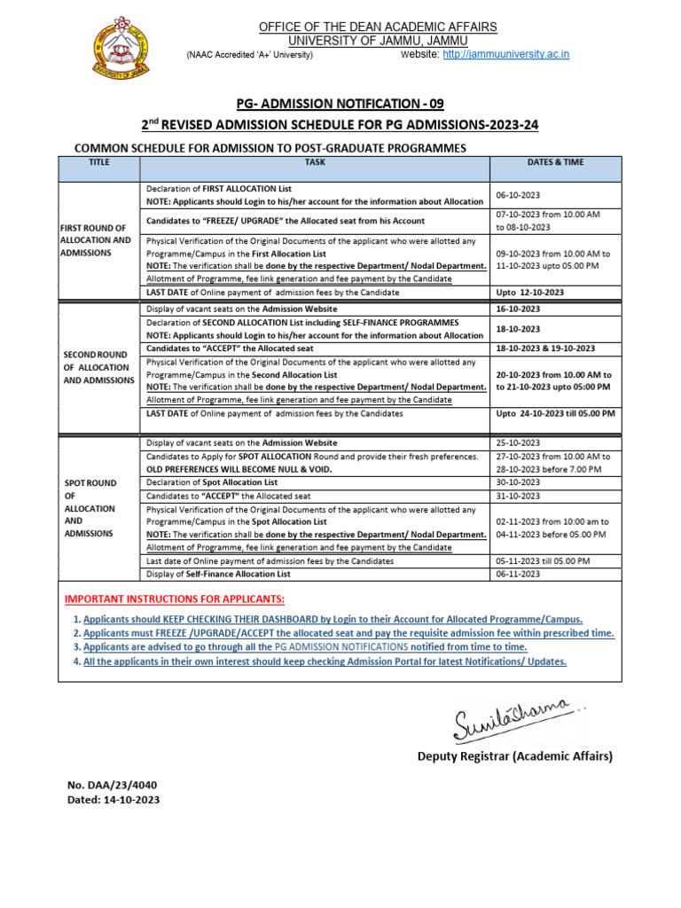 PG Admission Notification-09 (2nd REVISED-Admission Schedule) - e | PDF ...