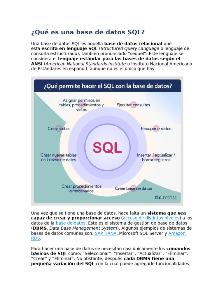 Qué Es Una Base de Datos SQL | PDF | SQL | No Sql