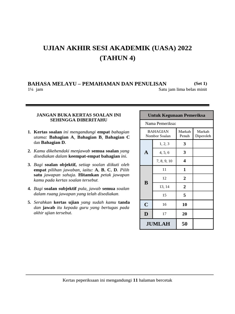 01 - UASA BM Y4 (Set 1) | PDF